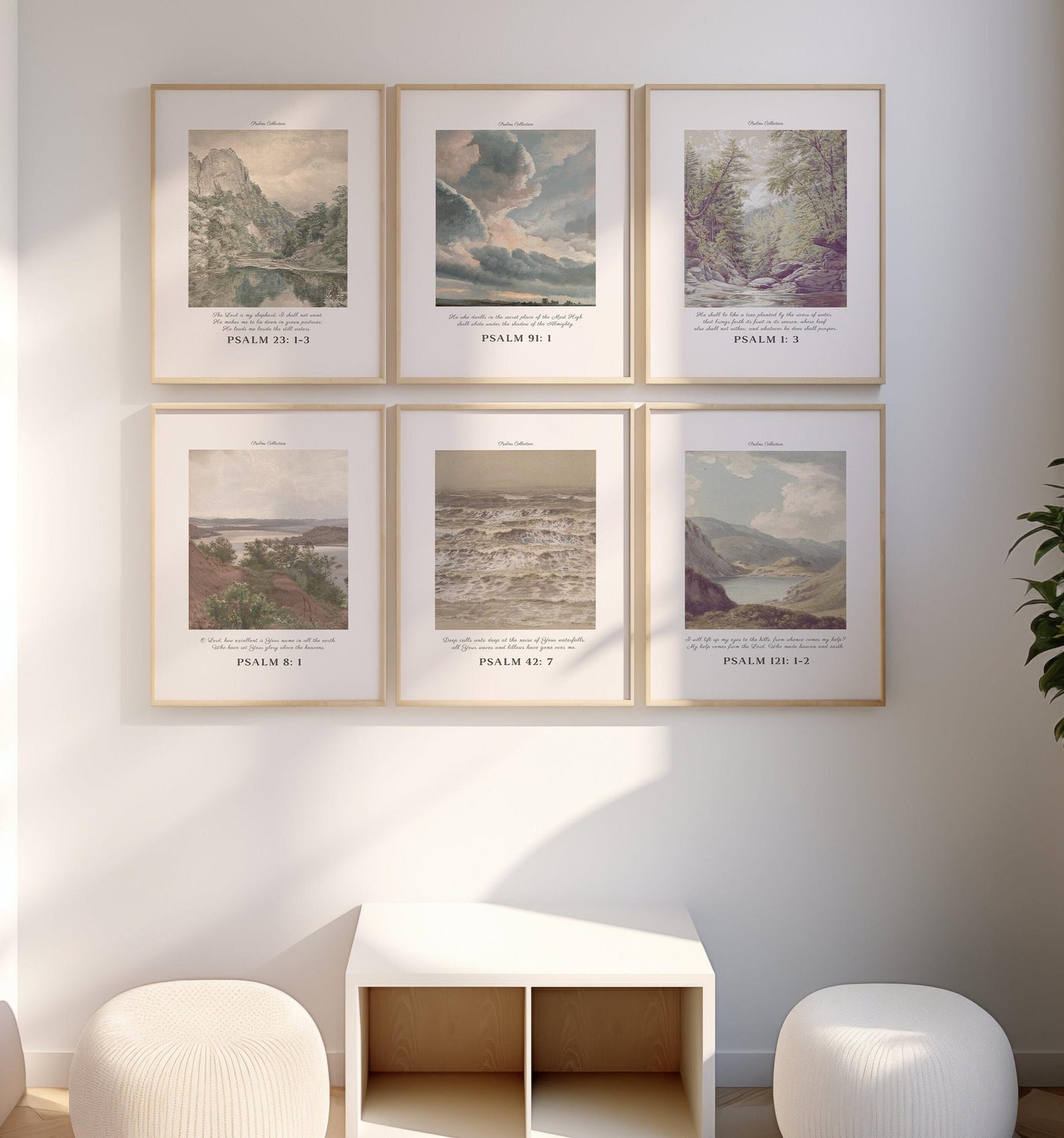 Christian Vintage Paintings, Psalms Collection, Set of 6, Scripture ...