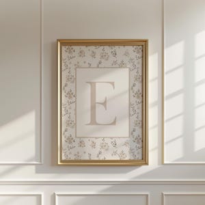 Letter E Initial Print: Vintage Beige Monogram, Girls Room Decor ...