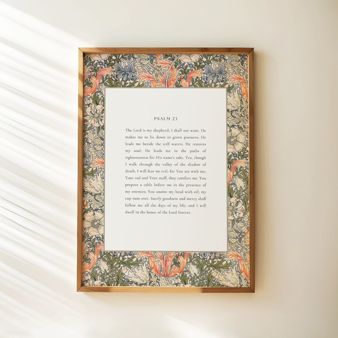Psalm 23 Christian Wall Art, Floral Bible Verse Print, Vintage ...