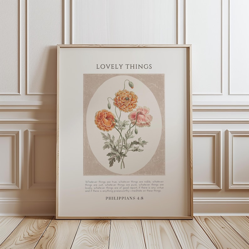 Philippians 4:8 Print, Christian Floral Wall Art (digital Download) - Etsy