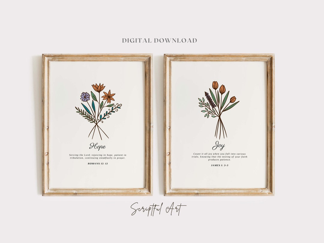 Christian Floral Set of 2, Boho Flower Bible Verse Prints, Colorful ...