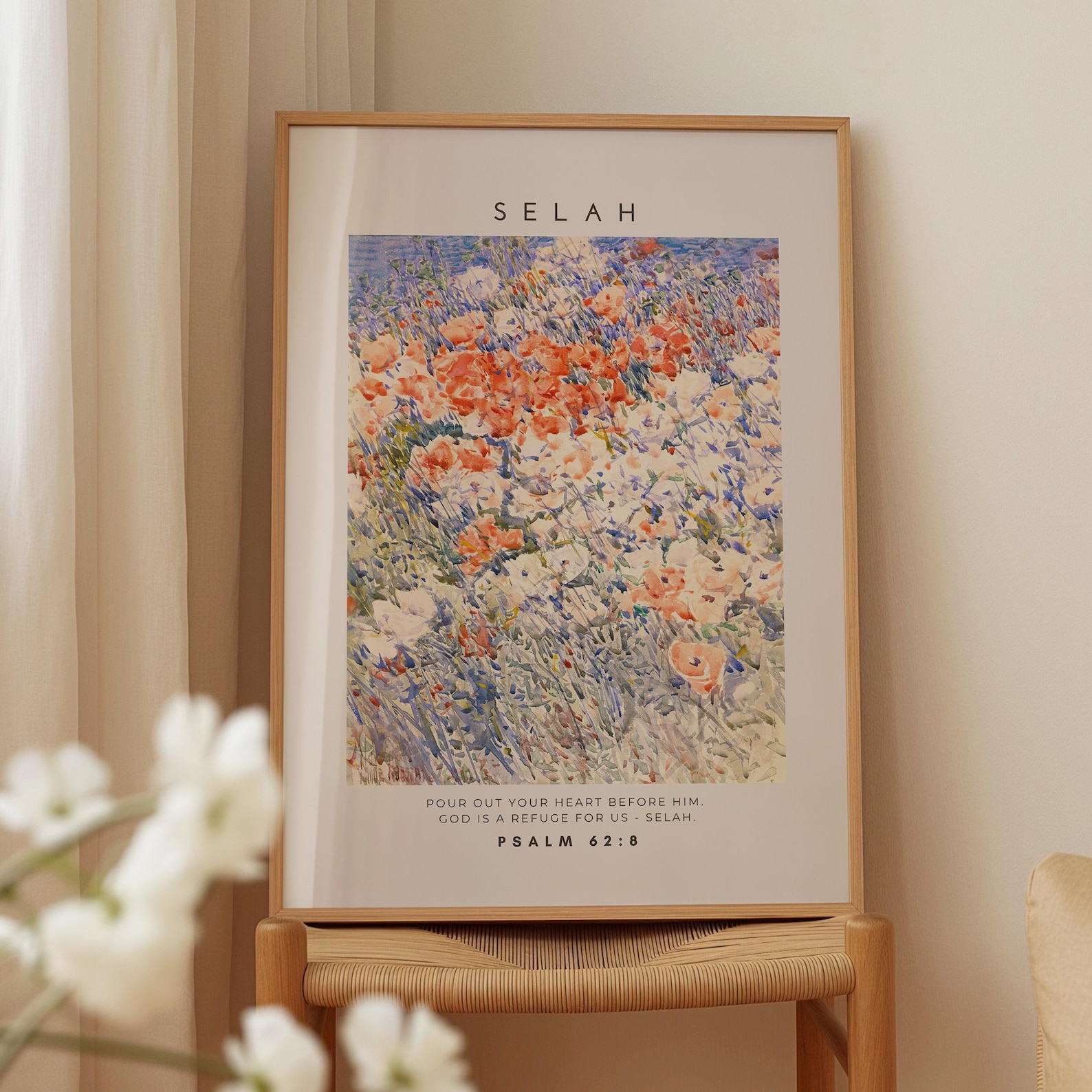 Selah, Christian Wall Art, Floral Bible Verse, Psalm 62:8 Digital ...