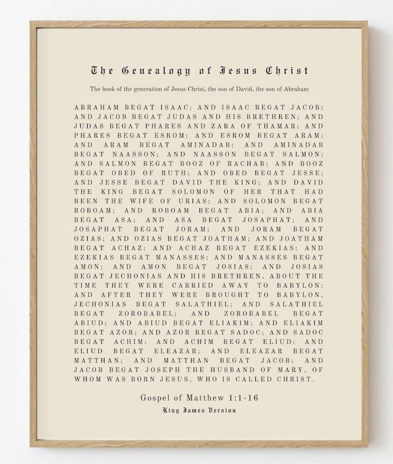 The Genealogy of Jesus Christ From the Gospel of Matthew in - Etsy