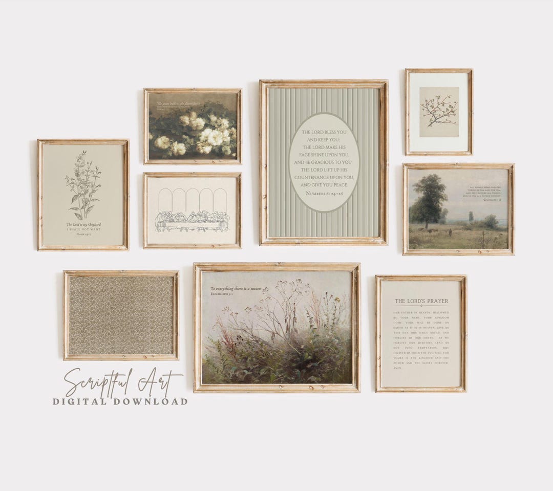 Christian Gallery Vintage Sage Aesthetic Bible Verse Wall Art, Set of 9 ...