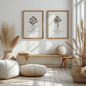 Christian Floral Set of 2, Boho Flower Bible Verse Prints, Colorful ...