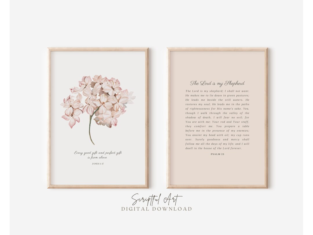 Pink Christian Wall Art Set of 2, Psalm 23, Girls Nursery Decor, Pink ...