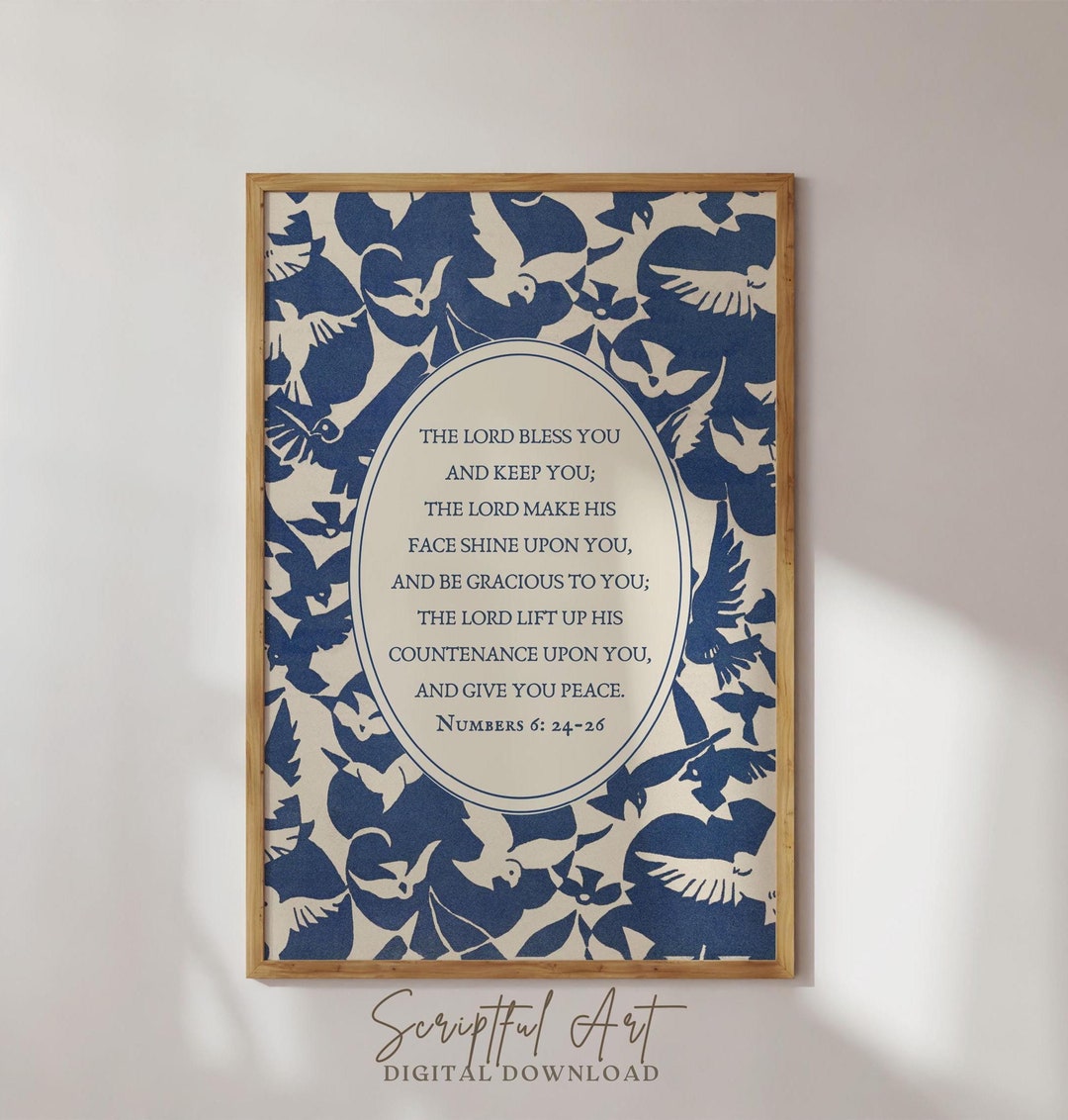 The Lord Bless You and Keep You, Benediction Print, Blue Christian Wall ...