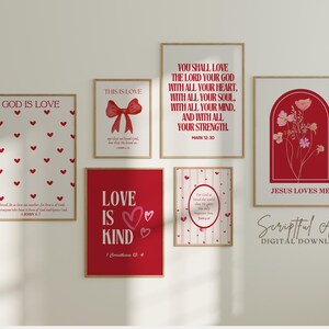 Christian Wall Art Bundle Girly Bible Prints Set of 6 Red Bow and ...
