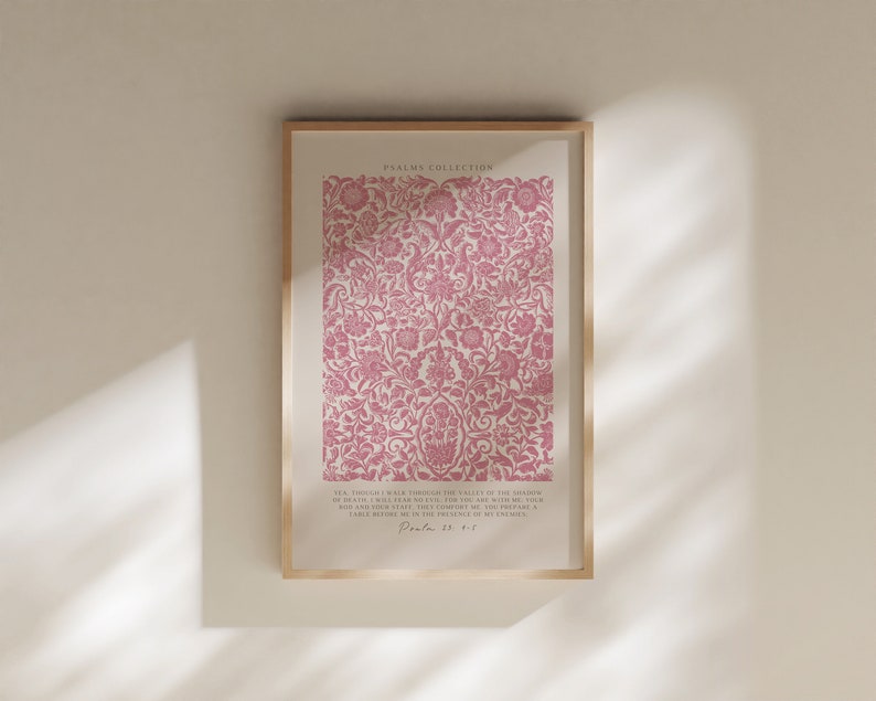 Psalm 23 Pink Christian Wall Art Set of 3, Vintage Botanical Posters ...