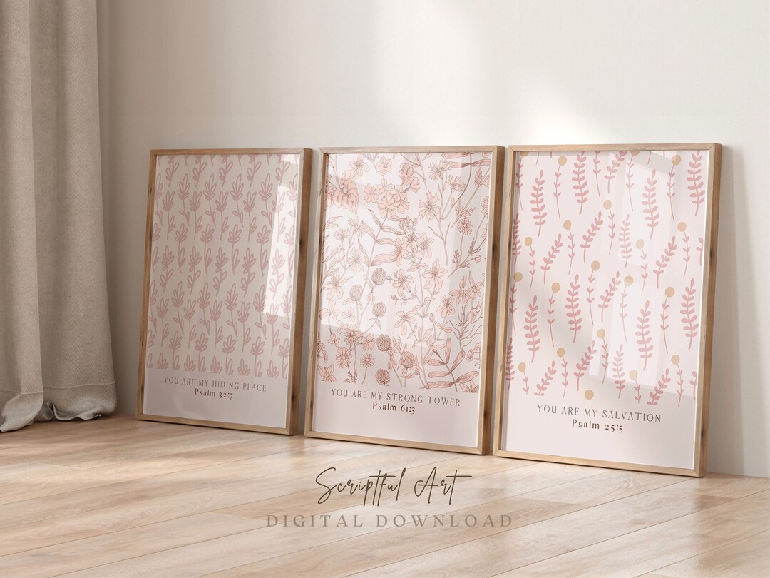 Pink Christian Wall Art Set of 3 Floral Pink Pastels Botanical ...