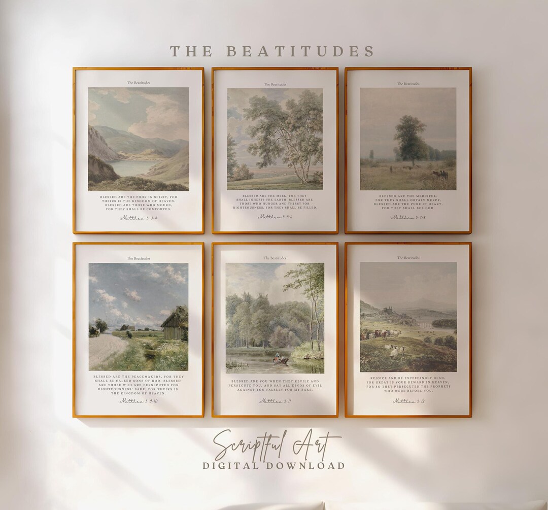 The Beatitudes, Sermon on the Mount, Matthew 5: 3-12, Christian Vintage ...