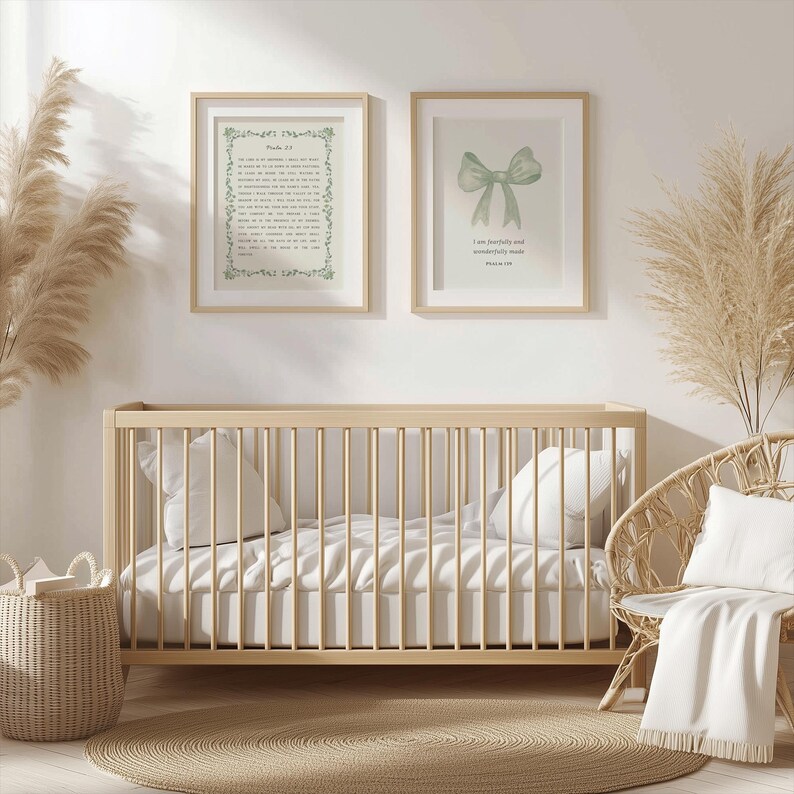 Sage Green Girls Nursery Prints Set of 2, Psalm 23 & 139 (digital ...