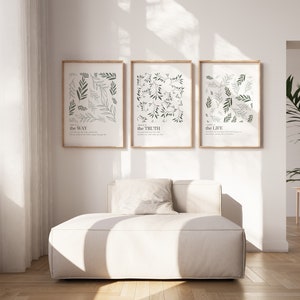 Christian Wall Art, Green Botanical Decor (digital Download SET OF 3 ...
