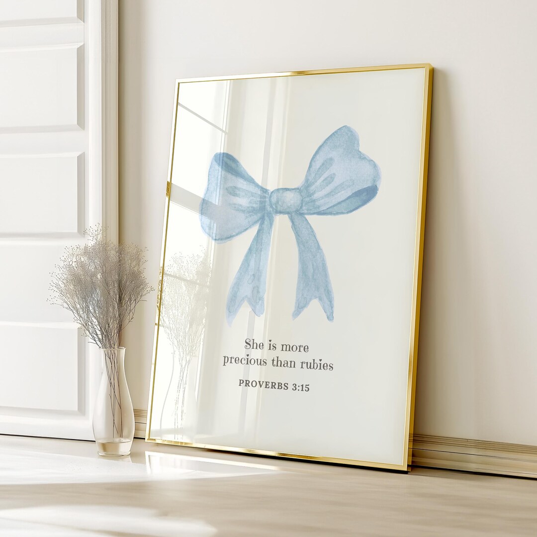 Light Blue Christian Nursery Wall Art, She is More Precious Than Rubies ...