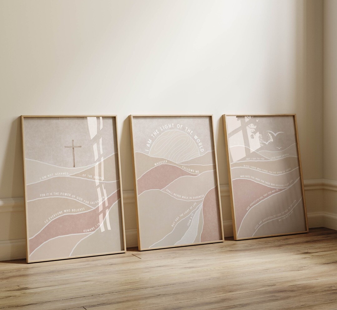 Christian Modern Wall Art Set of 3, Landscape Wall Decor, Gospel Art ...