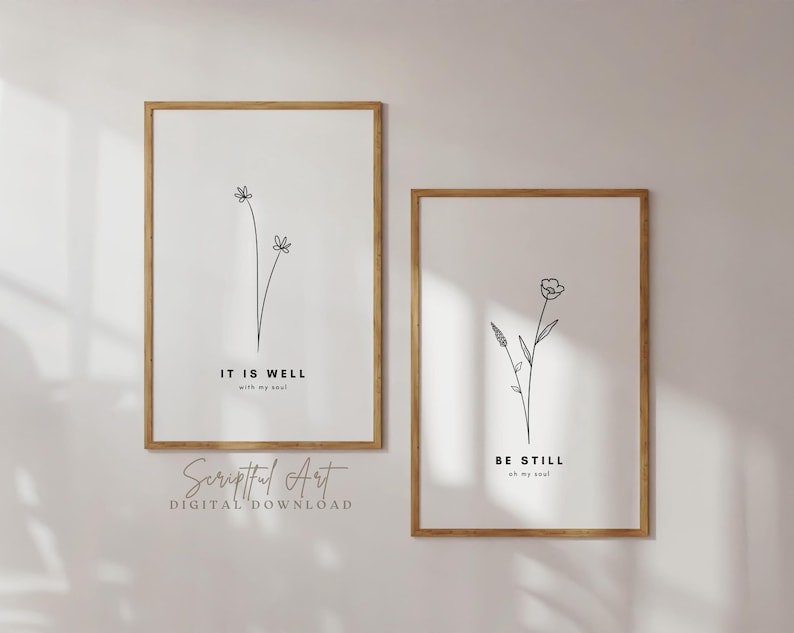Minimalist Christian Wall Art Set of 2, Floral Bible Verse Prints ...
