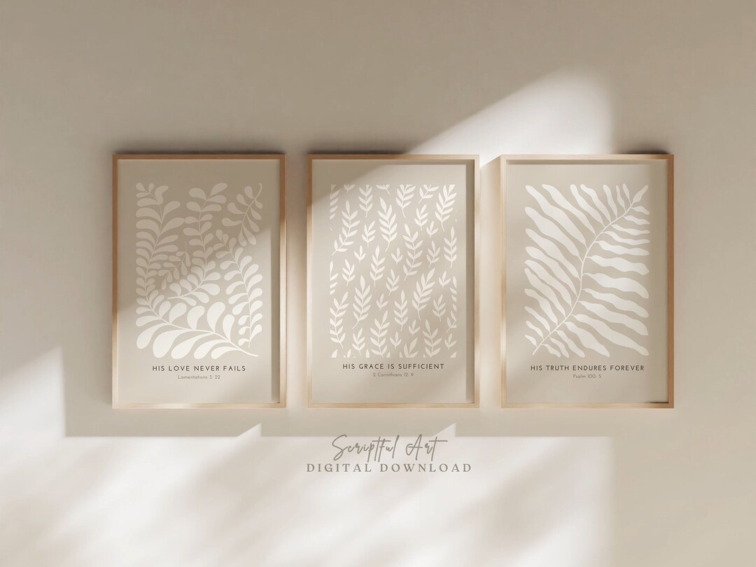 Aesthetic Christian Wall Art Set of 3 Printable Modern Bible Art, Beige ...