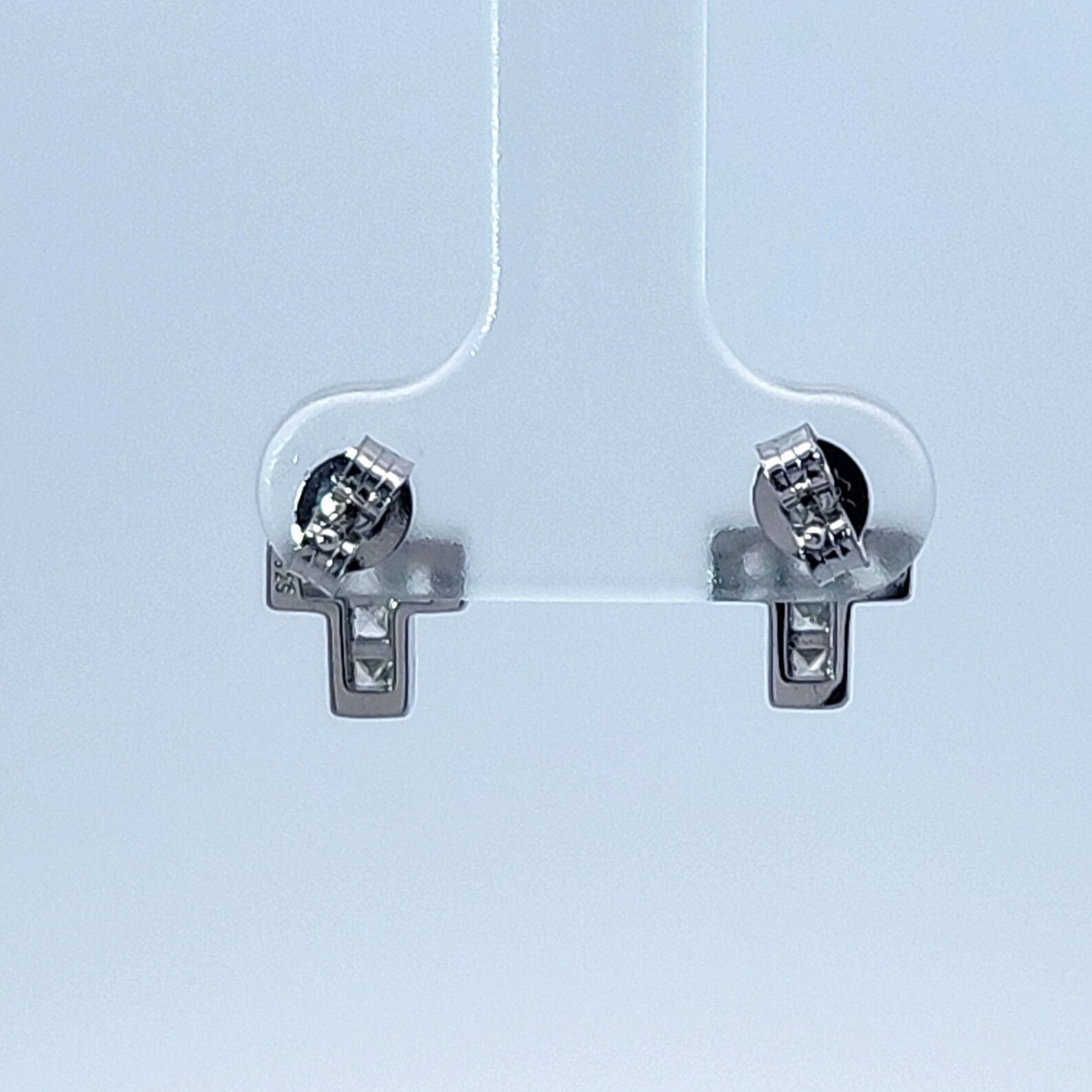 925 Sterling Silver 9.5mm Cross Design Zirconia Push Backing Earrings ...