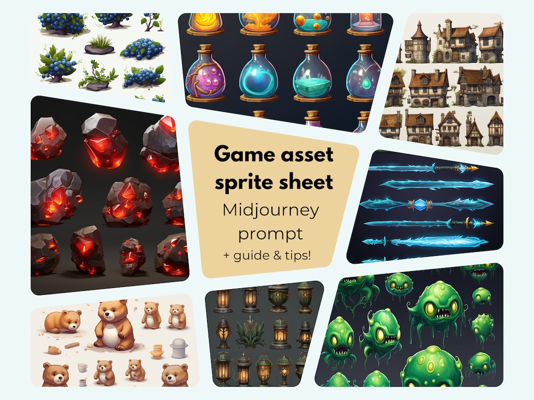 Midjourney Prompt for AI Generated Game Art Sprite Sheet, High Quality Prompt, Midjourney Guide ...