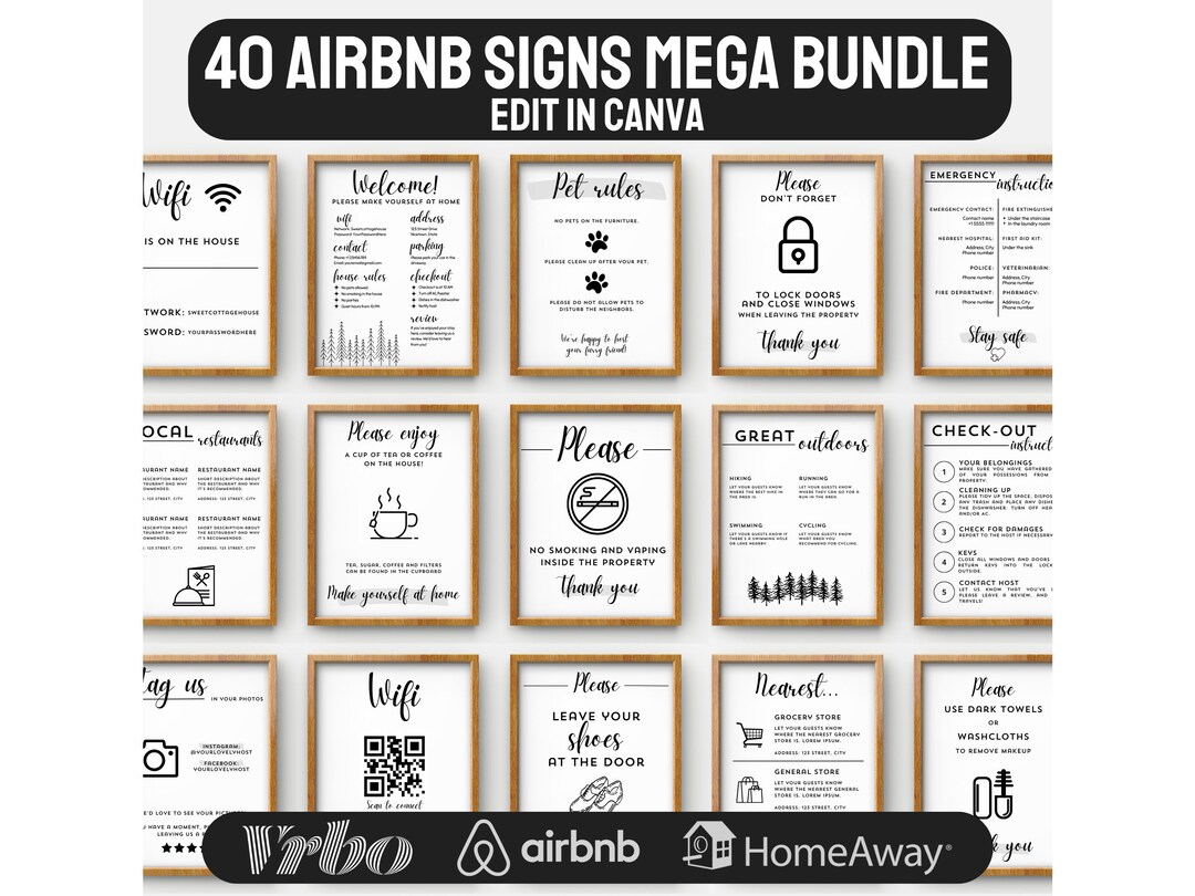 Airbnb Sign Bundle Canva Template | Airbnb Signs, Welcome Sign ...