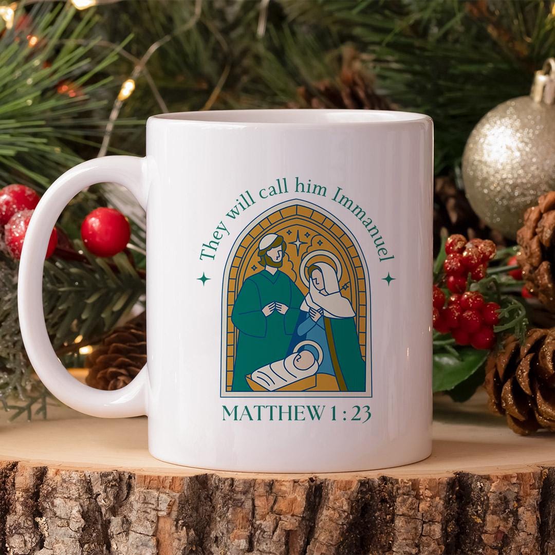 They Will Call Him Emmanuel Matthew 1:23 Ceramic Mug | Nativity Scene ...