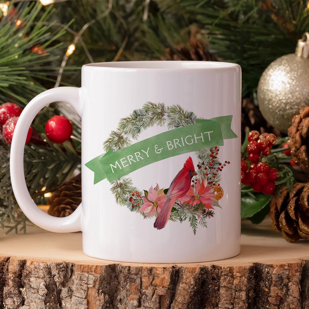 Christmas Cardinal Merry & Bright Ceramic Mug | Cardinal Mug ...