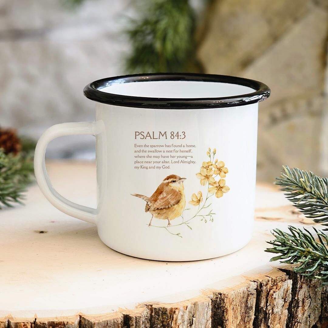 Psalm 84:3 Even the Sparrow Bible Verse Enamel Camping Mug | Sparrow ...