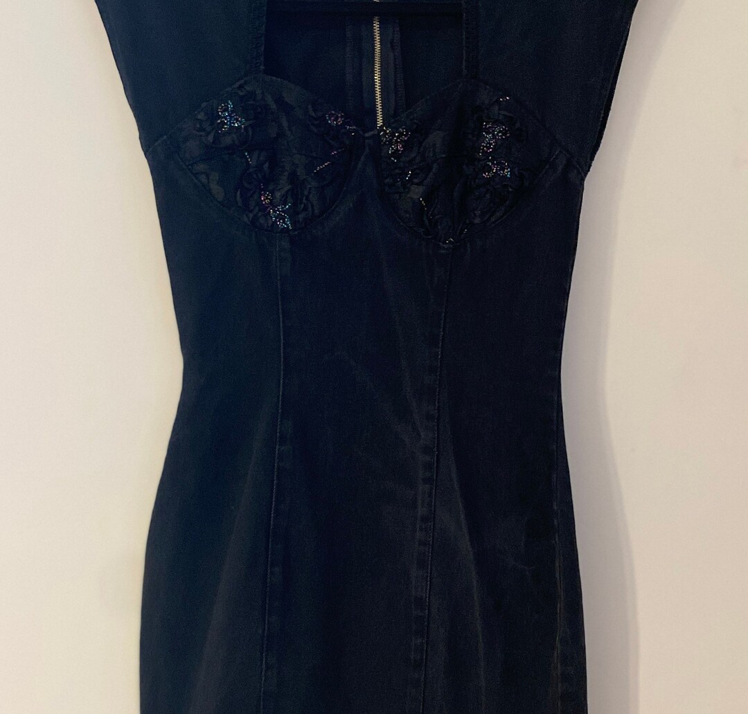 80s Vintage Black Denim Party Dress - Etsy