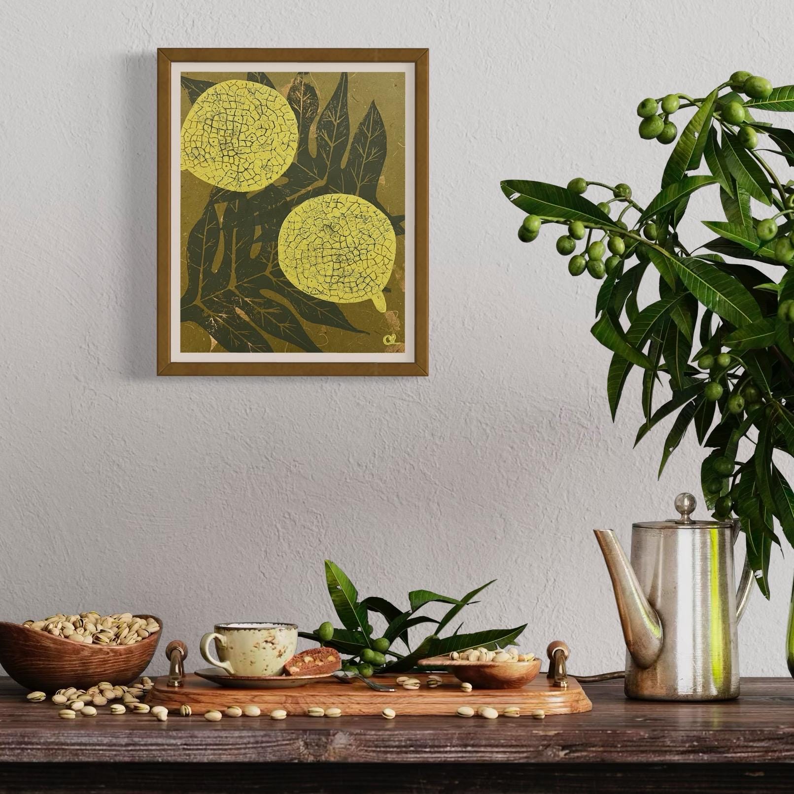 Ulu Vintage, Green Breadfruit, Original Linocut Print, Mango Leaf Paper - Etsy