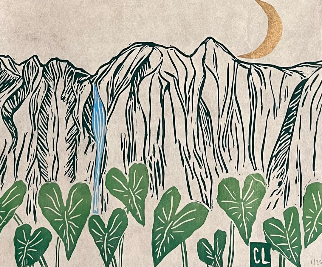 Original Linocut Blockprint, 'koolau, Vol. 1', Koolau Mountains, Oahu ...