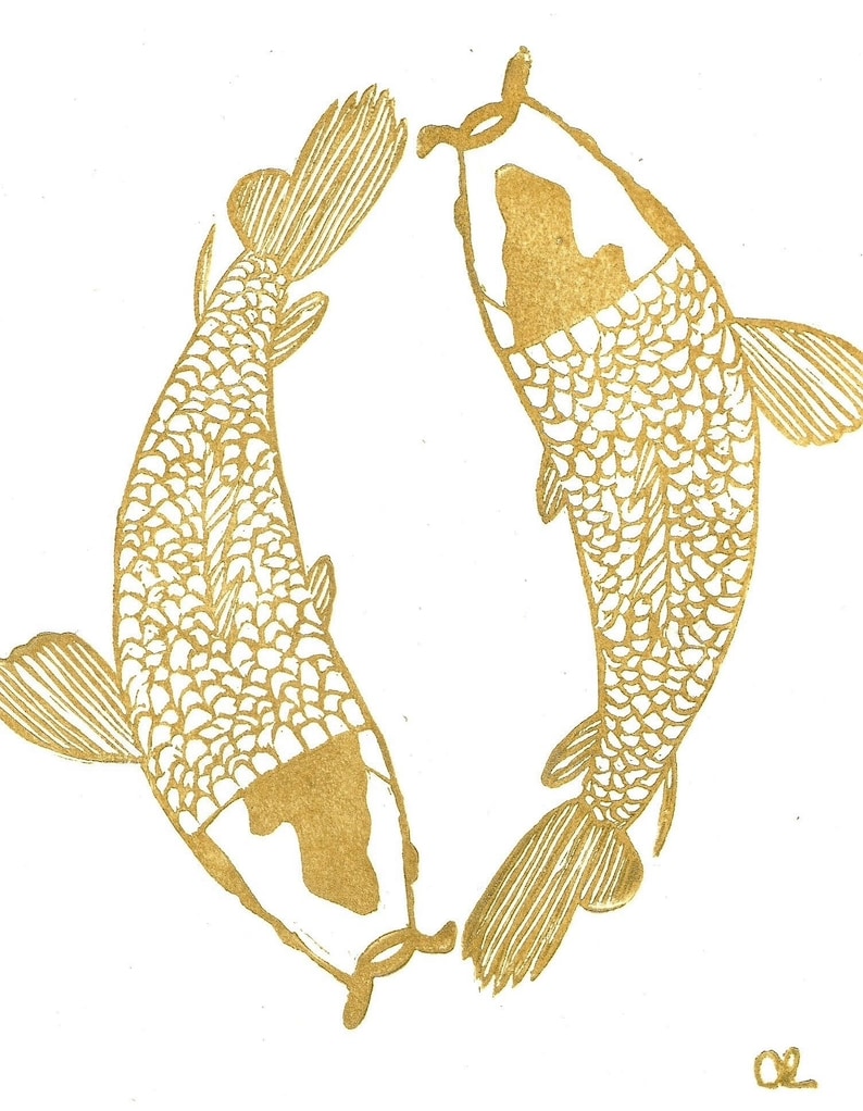 Radiant Koi in Gold, Koi Fish, Original Linocut Print, High-end Wall ...