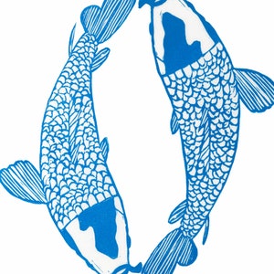 Radiant Koi in Blue, Koi Fish, Original Linocut Print, High-end Wall ...