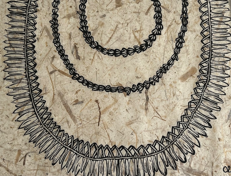 Ginger and Pikake Lei, Black on Natural Banana Leaf Paper, Variation ...