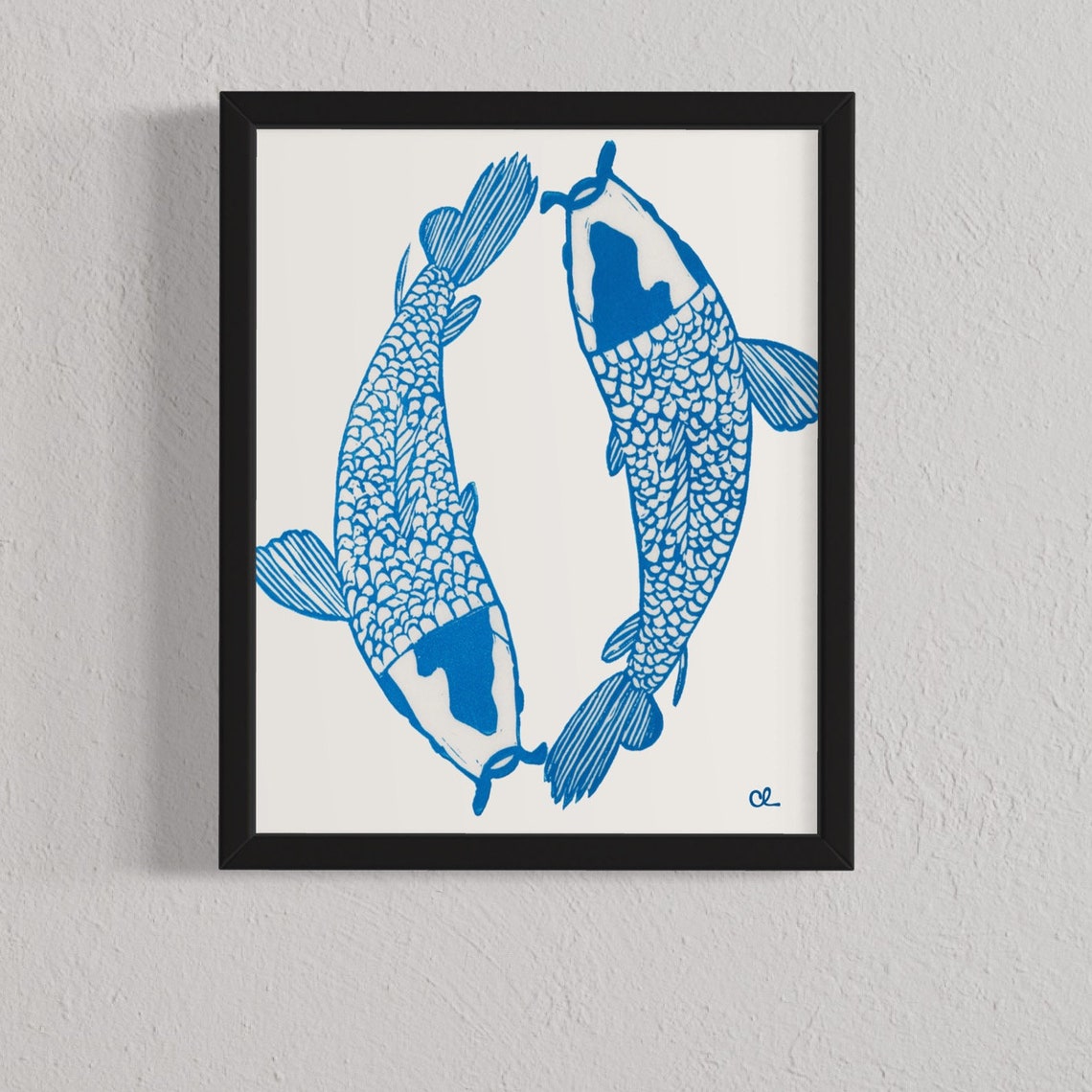 Radiant Koi in Blue, Koi Fish, Original Linocut Print, High-end Wall ...