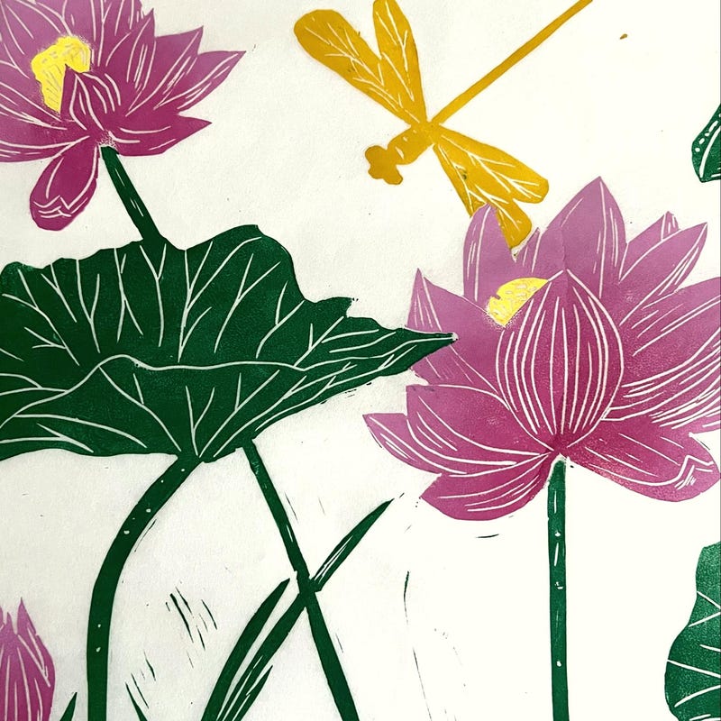 Lotus Linocut - Etsy