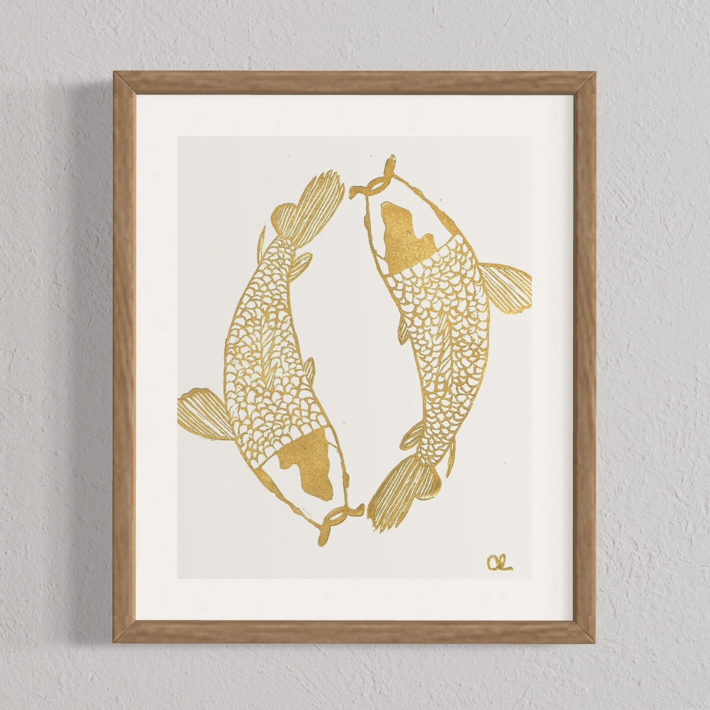 Radiant Koi in Gold, Koi Fish, Original Linocut Print, High-end Wall ...