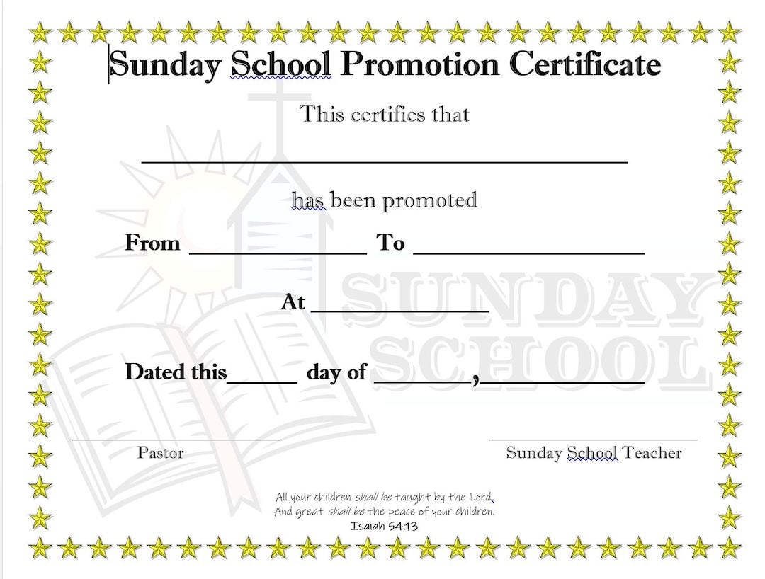 Sunday School Promotion Certificate - Etsy