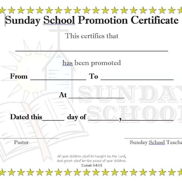 Sunday School Certificate - Etsy