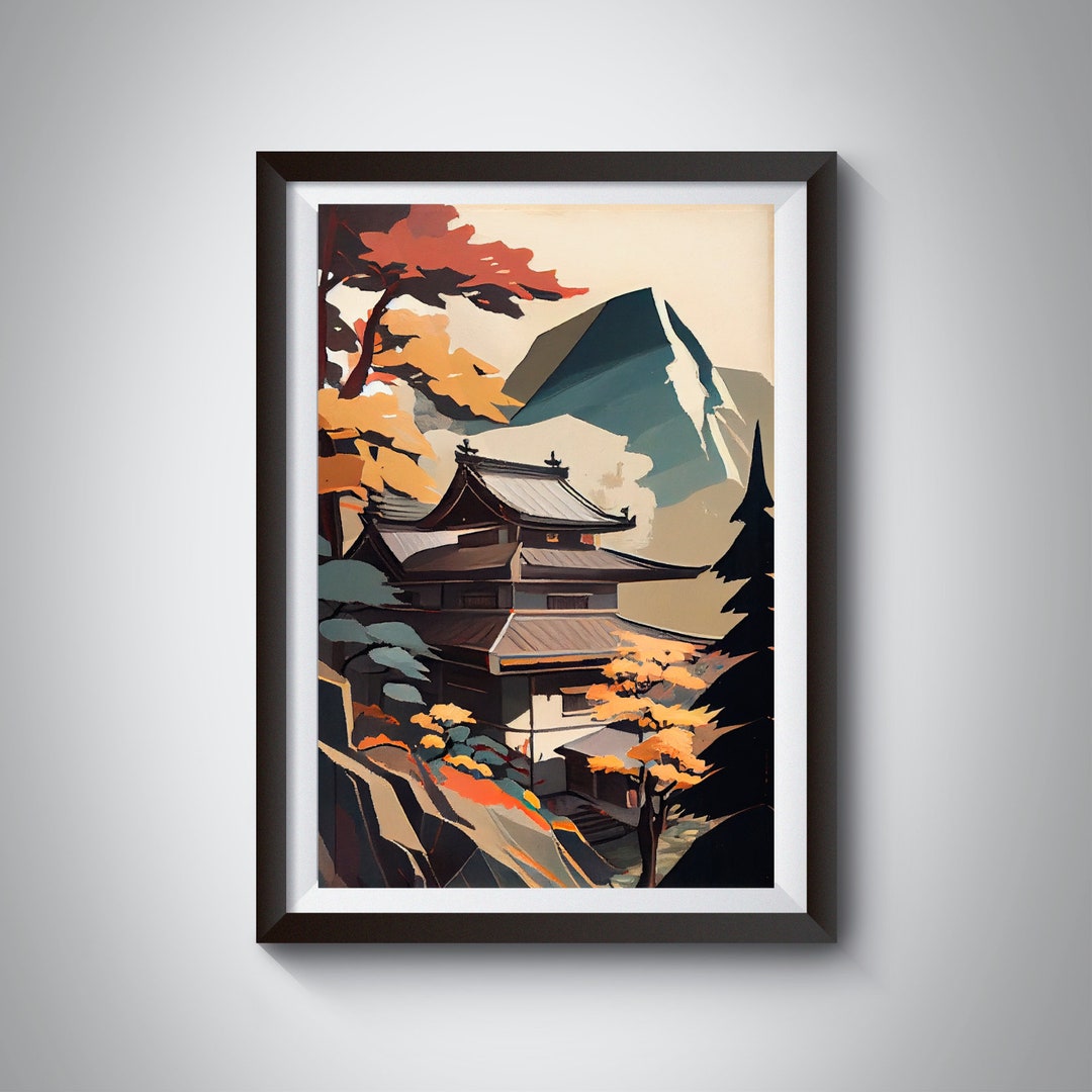 Japanese Dojo in Fall Art Living Room Wall Art Home Decor - Etsy