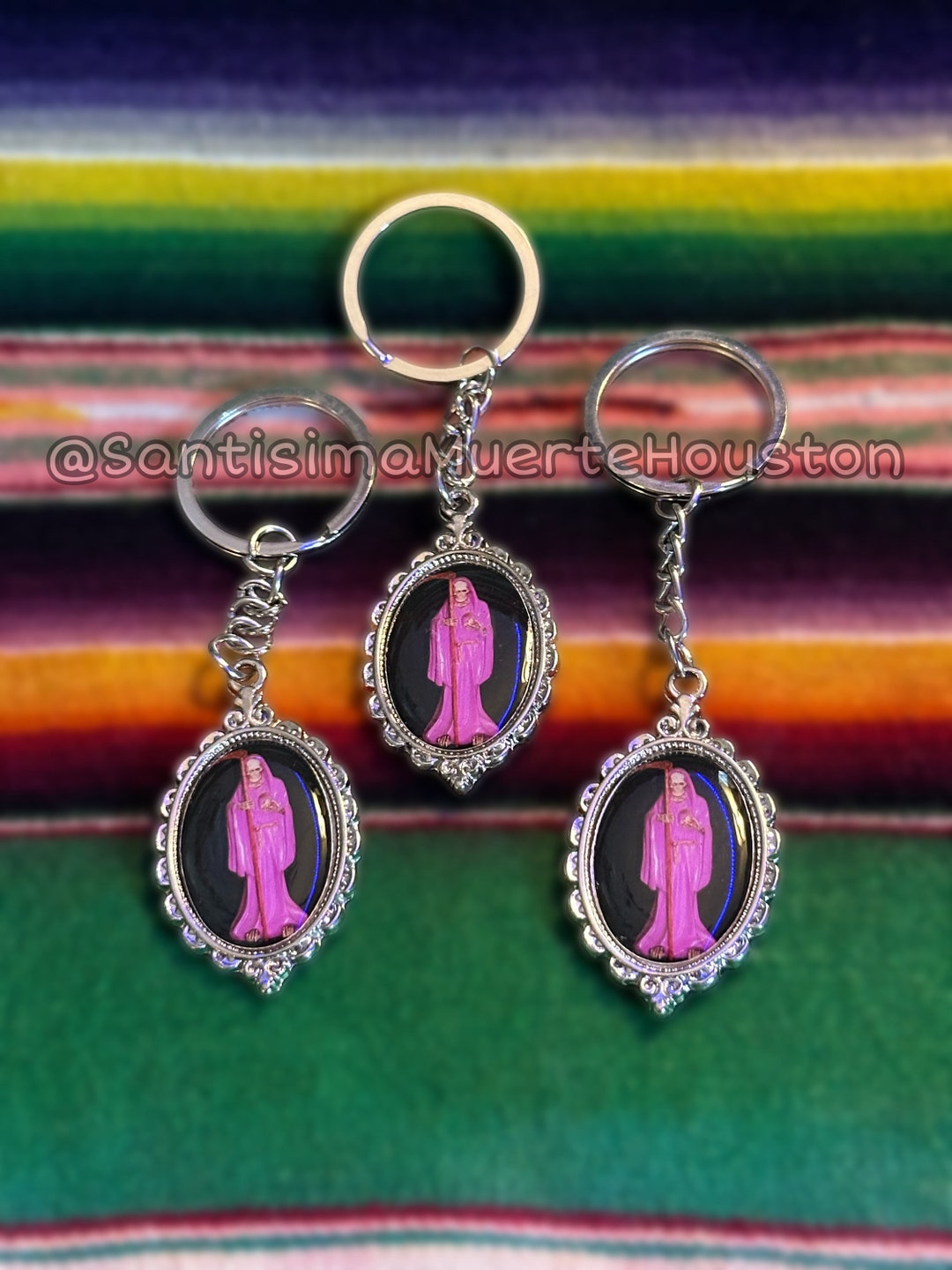 Pink Santa Muerte Keychain - Etsy