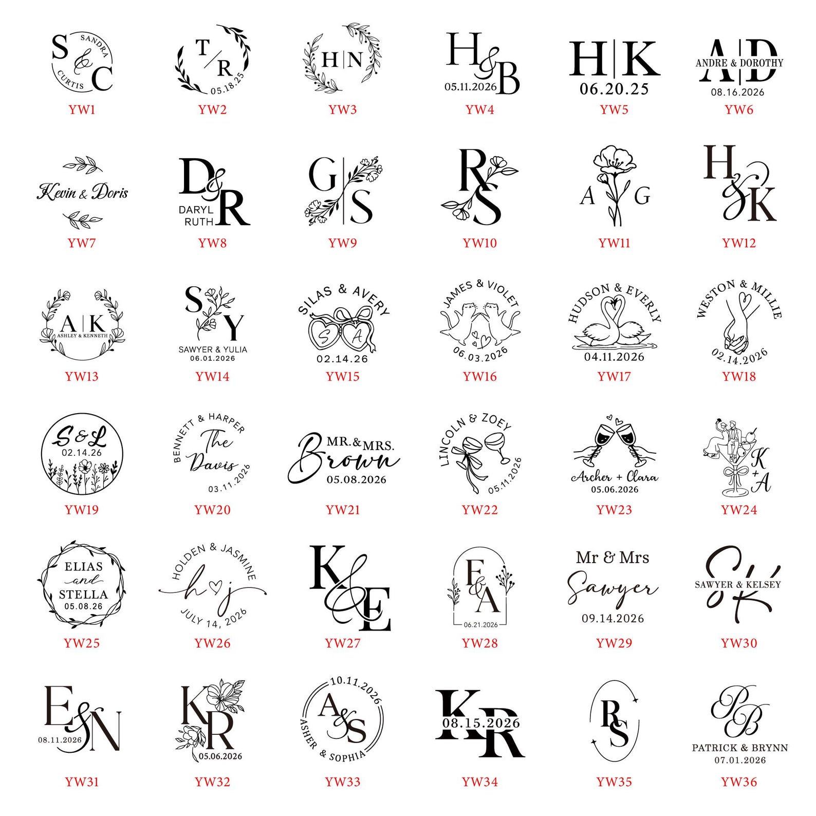 Custom Wedding Embosser: 36 Designs for Wedding Invitation, Monogram ...