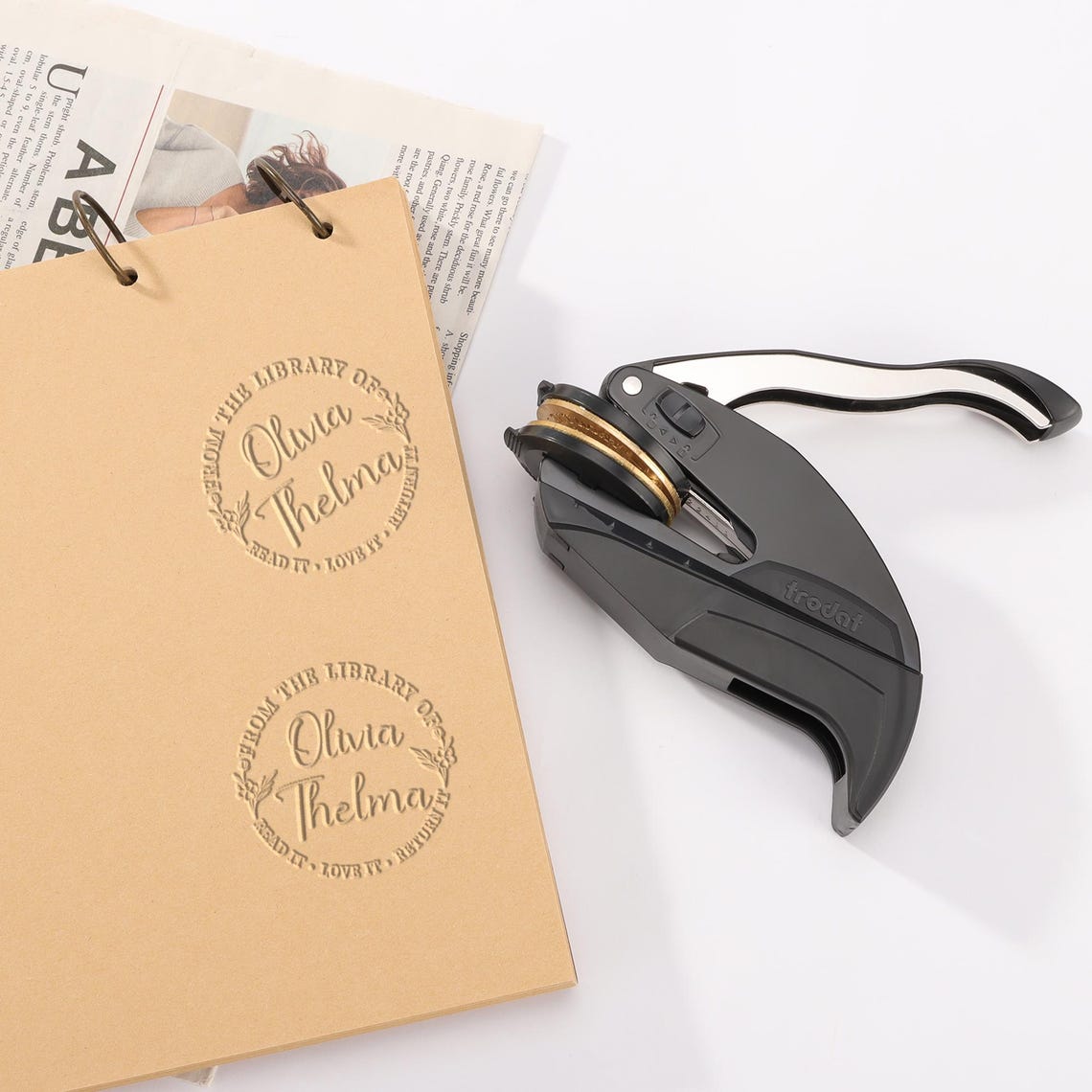 Custom Book Embosser Mountain, Personalized Library Stamp, Book Lover ...