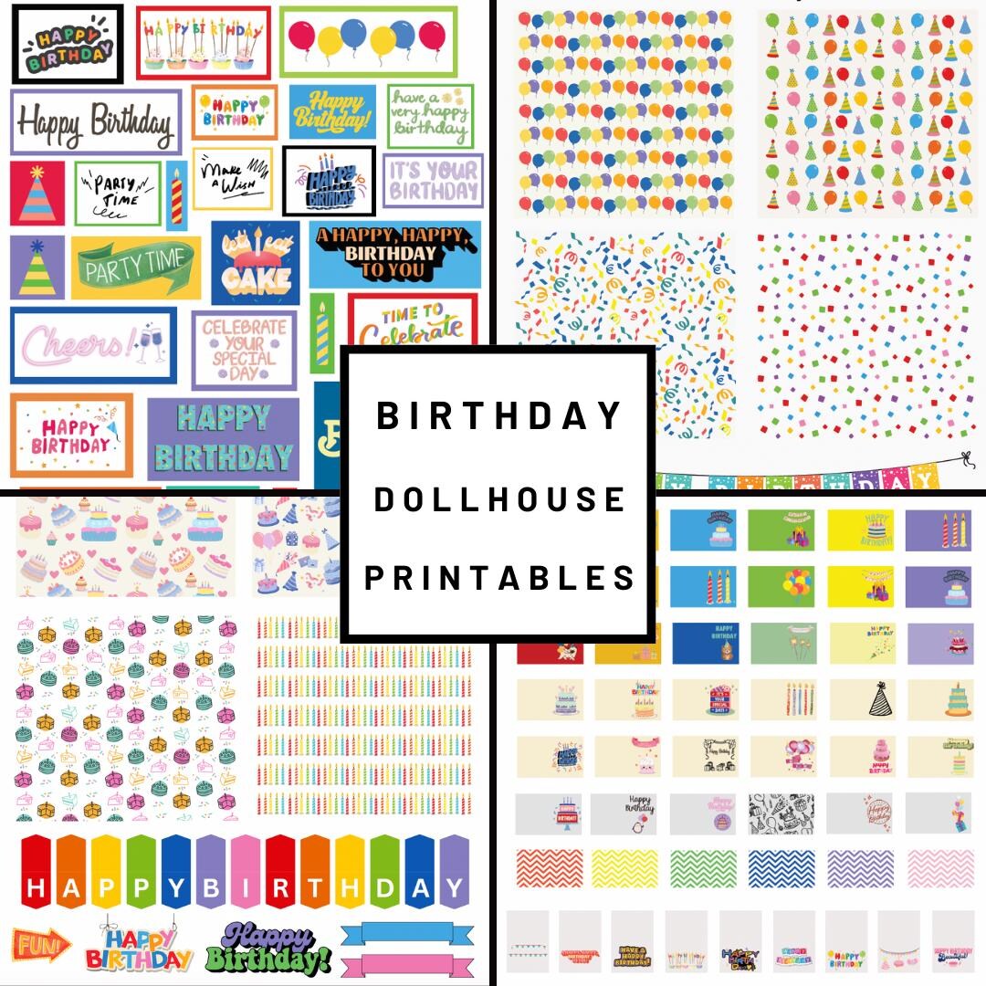 LARGE BIRTHDAY Dollhouse Printables - 9 Pages - Cards Banner Poster ...
