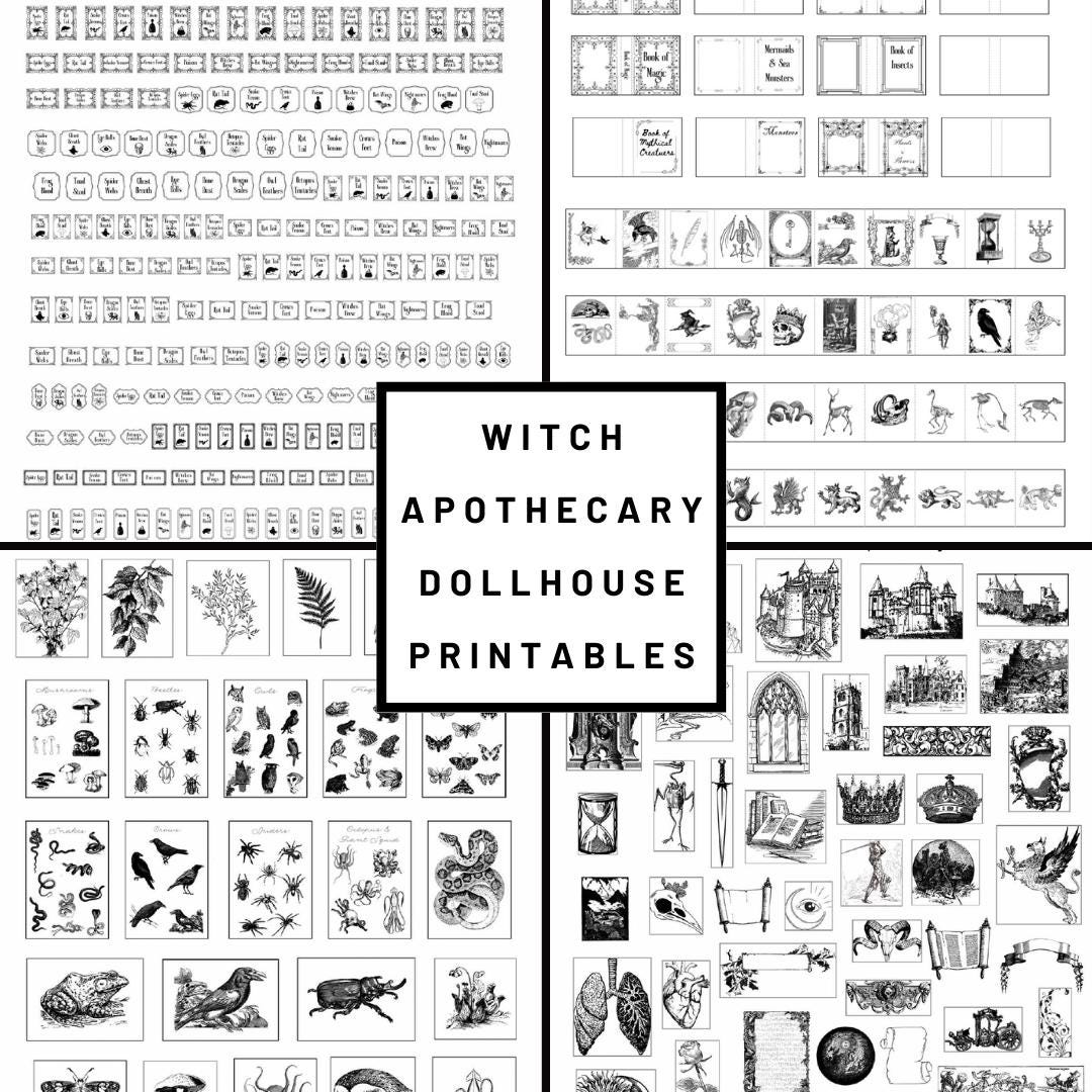 Witch Wizard Dollhouse Printables - 6 Pages - Miniature Labels Spell ...