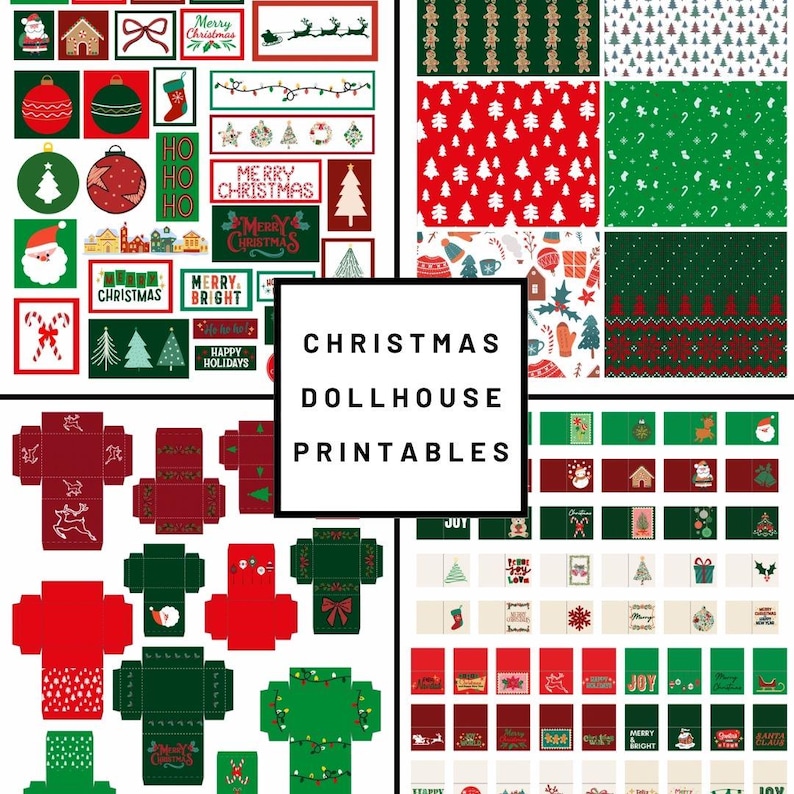 CHRISTMAS Dollhouse Printables Miniature Cards Banners Boxes ...