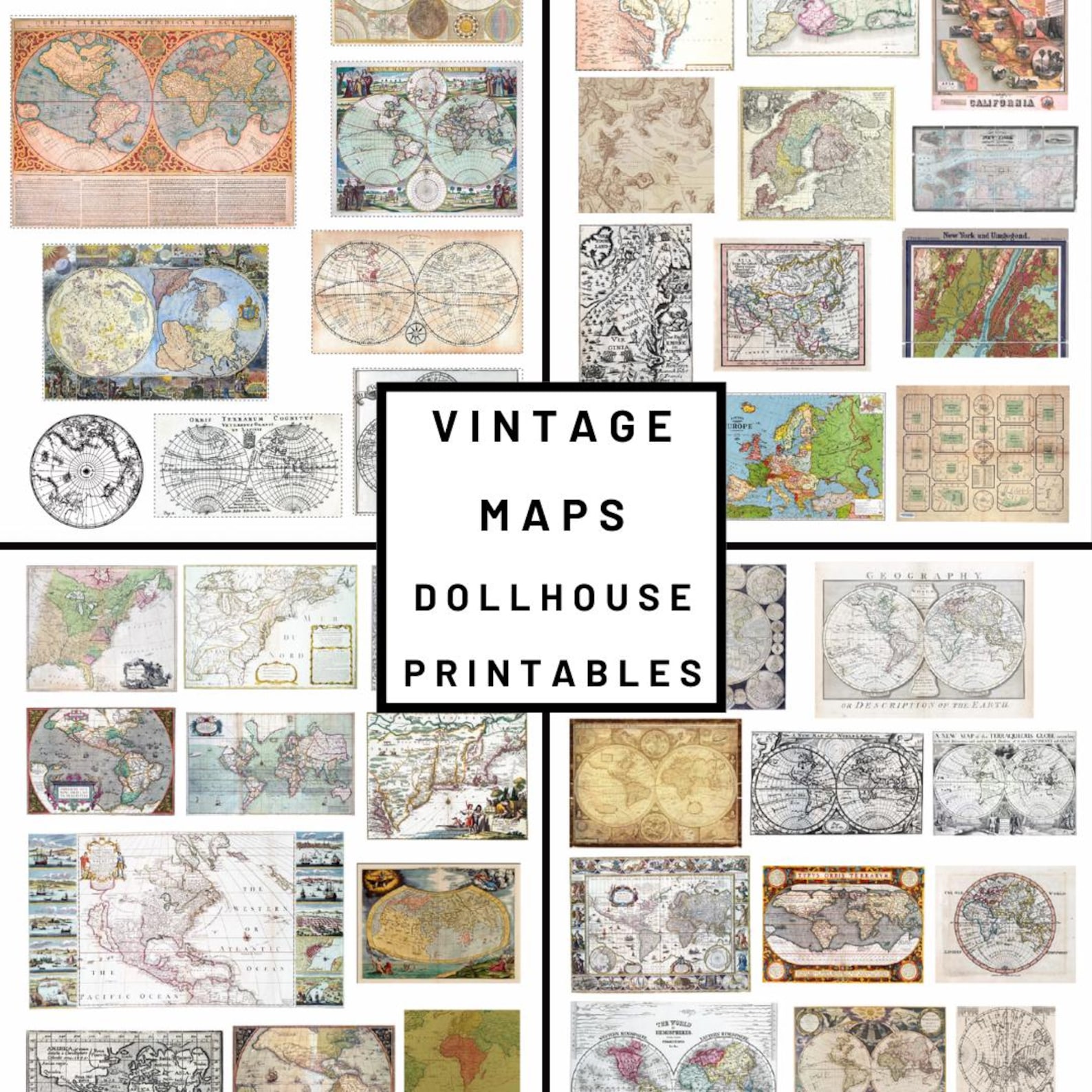 60+ Vintage Maps Dollhouse Printables - 6 Pages - Vintage World Maps ...