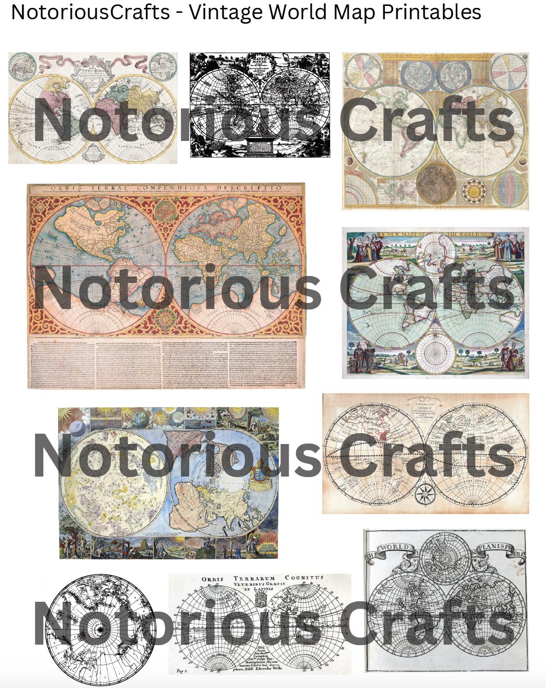 60+ Vintage Maps Dollhouse Printables - 6 Pages - Vintage World Maps ...