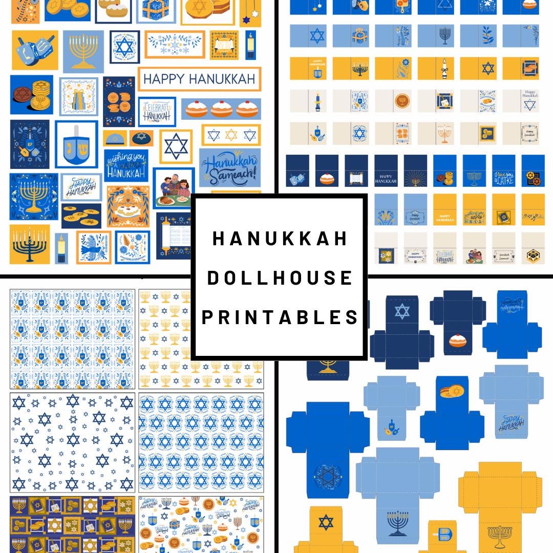 HANUKKAH Dollhouse Printables Miniature Cards Banners Boxes Decorations ...