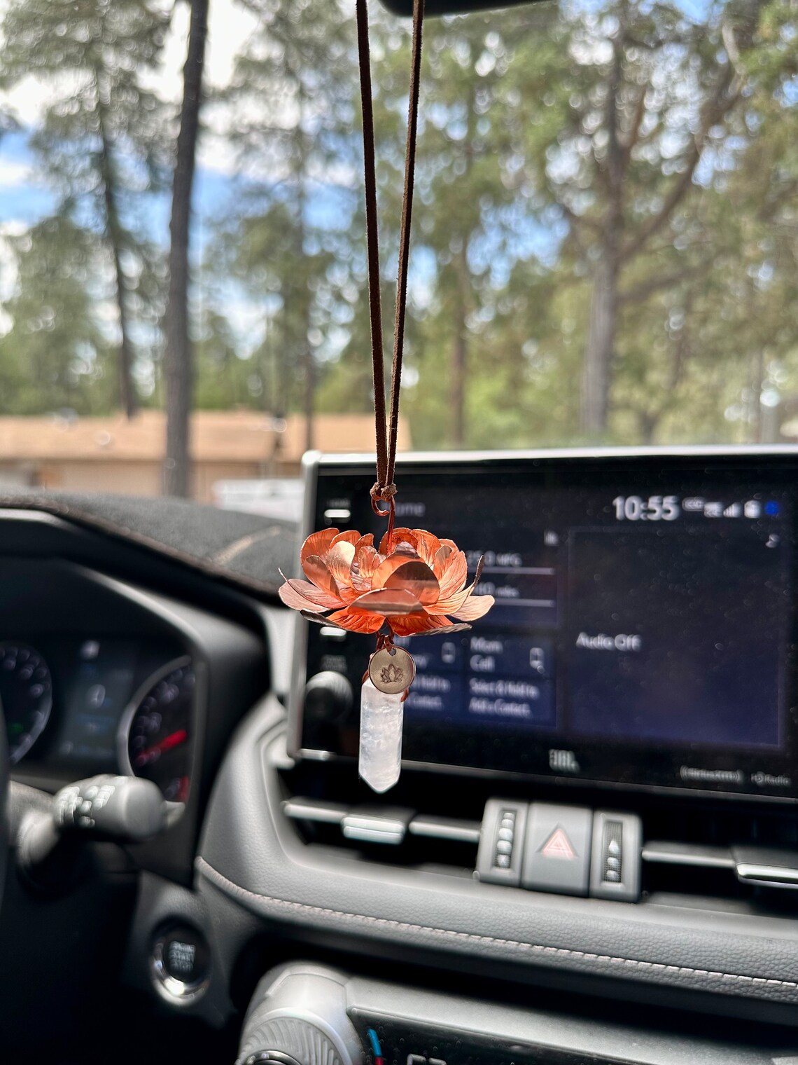 Handmade Copper Lotus Flower and Gemstone Window Dangle Rear View ...