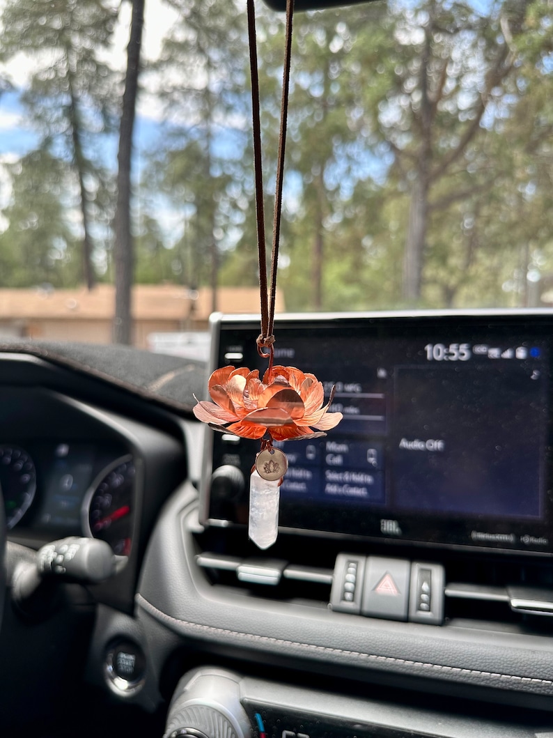 Handmade Copper Lotus Flower and Gemstone Window Dangle Rear View ...